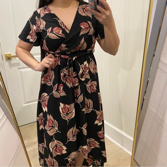 Dresses | Black Short Sleeve Maxi Dress Overlap | Poshmark